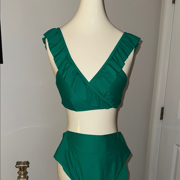 aerie | Swim | Green Hiwaisted Ruffled Bikini Set | Poshmark